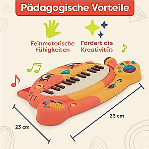 B. toys- Meowsic- Interactive Cat Piano – Toy Piano & Microphone – Musical Instrument For Toddlers, Kids – 20+ Songs, Sounds & Recording Feature – 2 Years +