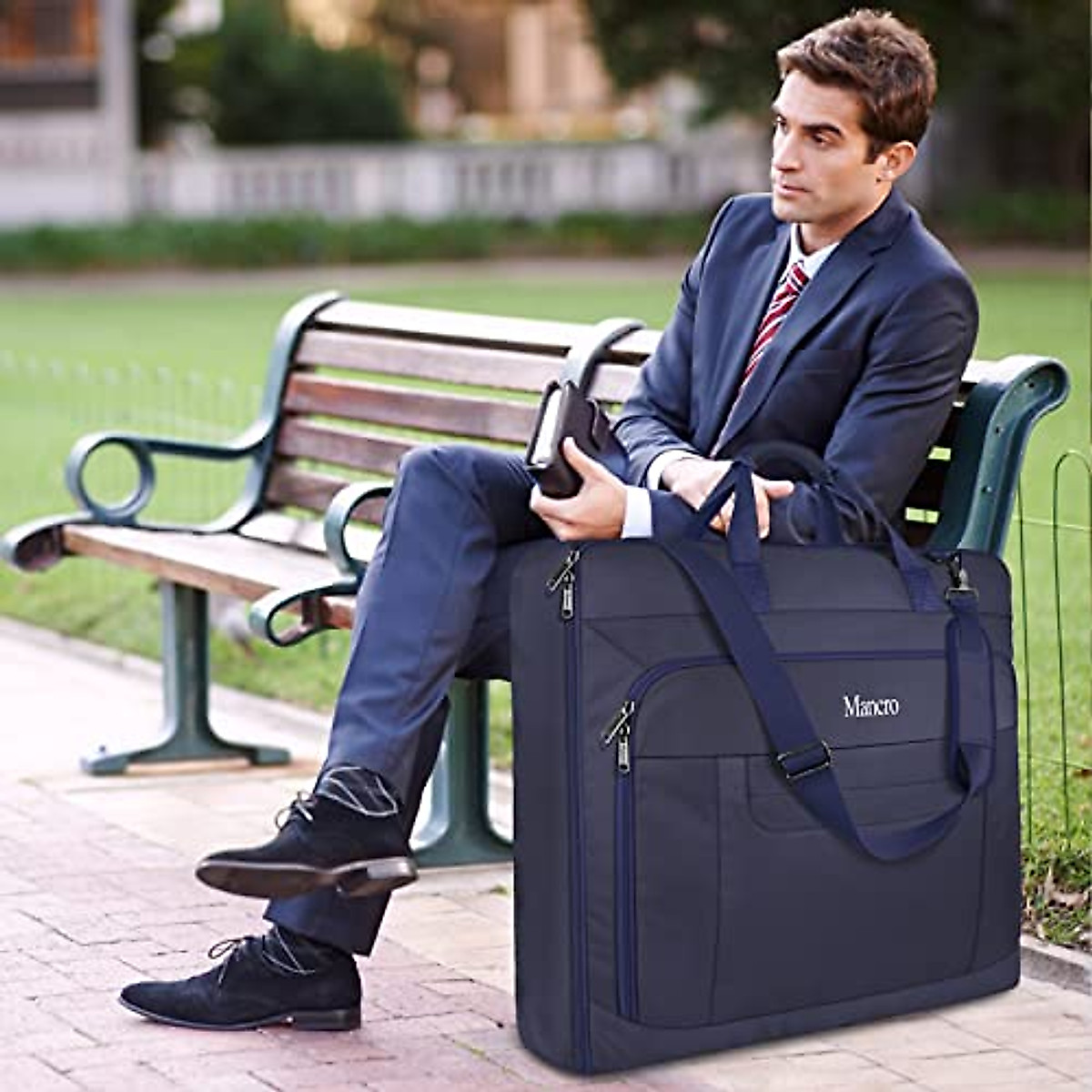 Carry On Suit Garment Bags for Travel, Suit Bag with Adjustable Shoulder Strap, Mancro Waterproof Foldable Luggage Bag for Men Women, Large Travel Garment Bags for Hanging Clothes (Blue)