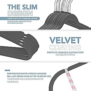Clothes Hangers - Children's Hangers - Gray Colour Model - 10 Unit Pack - 7.9 x 13.8 in Dimensions - Non-Slip - Velvet Hangers - Awenn Accessories