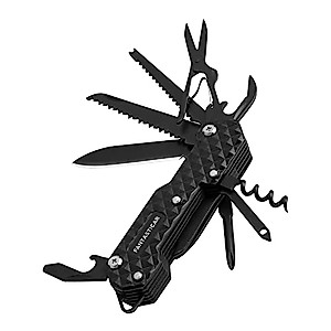 FantastiCAR 15 in 1 Multi-Tool, EDC Folding Pocket Knife with Premium Gift Box for Camping, Fishing, Hunting, Survival, Outdoor (Black)