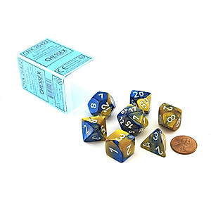 Chessex Polyhedral 7-Die Gemini Dice Set - Blue & Gold w/White (d4, d6, d8, d10, d12, d20 & d00) CHX-26422