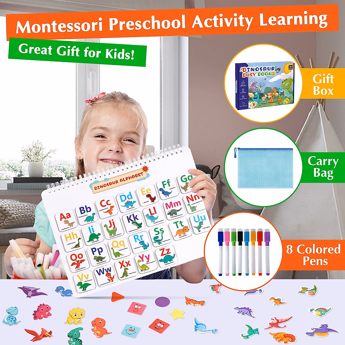 Busy Book for Toddlers 3-5, Preschool Learning Activities, Dinosaur Themes Quiet Book,Montessori Toys for Kids, Autism Sensory Toys,Gifts for Boys Girls,Airplane Tracing Book