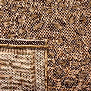 SAFAVIEH Courtyard Collection 7'10" Square Natural / Gold CY6100 Indoor/ Outdoor Waterproof Easy-Cleaning Patio Backyard Mudroom Area-Rug