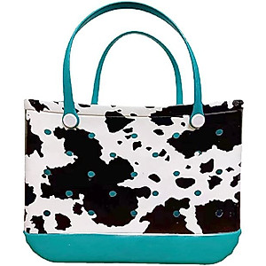 Rubber Tote Bag Beach Bag, Waterproof Travel Bag Outdoor Fashion Portable l Handbag for Sports Beach Market Pool Boat (Cow, X-Large)