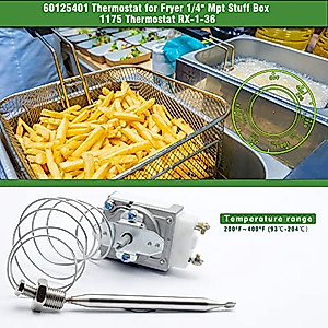 RX-1-36 Thermostat for Fryer 1/4" Mpt Stuff Box, 60125401 Thermostat for Deep Fryer Compatible with Pitco 60125401 fit for Royal Range 3113, Fryer Thermostat 200-400F
