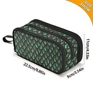 Fisyme 3d Green Dragon Scale Pencil Case Large Capacity Pen Box Makeup Pouch Holder Organizer Stationery Bag for School Office College