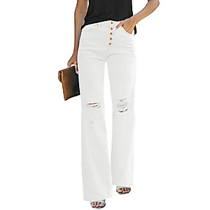 LookbookStore Womens Casual Denim High Waisted Wide Leg Jeans Button Fly Fall Attire Trendy Brilliant White Size Medium Fits 8-10