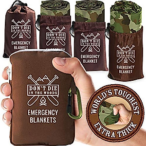 World’s Toughest Emergency Blankets [4-Pack] Extra-Thick Thermal Mylar Foil Space Blanket | Waterproof Ultralight Outdoor Survival Gear For Hiking, Camping, Running, Emergency, First Aid Kits [Camo]