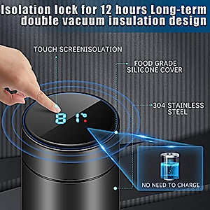 2 Pcs Smart Water Bottles with Digital Temperature Display Coffee Tea Infuser Bottle LED Thermal Cup Double Walled Vacuum Insulated Stainless Steel Flask Leak Proof Travel Mug Keep Warm (Black, White)