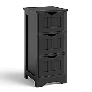 Tangkula Bathroom Floor Cabinet, Wooden Storage Cabinet with 3 Drawers, Modern Side Table, Bathroom Organizer for Home Office Bathroom Living Room (3 Drawers, Black)