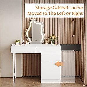 advwin Makeup Vanity Desk with Mirror and Lights, Modern White Vanity Set for Bedroom, Dressing Table with Drawers & Storage, Flexible Length Adjustment, 3 Lighting Modes & Brightness Adjustable