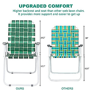 VINGLI Patio Lawn Webbed Folding Chairs Set of 2, Outdoor Beach Portable Camping Chair for Yard, Garden (Dark Green, Classic)