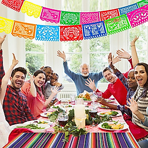KUCHERI 5 Packs 85Ft Mexican Party Banners, Mexican Themed Party Decorations, Plastic Papel Picado Banner, For Fiesta Party Decorations, Cino de Mayo, Day of The Dead, 85 Feet Long Total