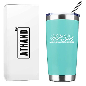 Mothers Day Gifts , With God All Things Are Possible Inspirational Tumblers with Lid & Straw 20 Oz | Insulated Stainless Steel Tumbler Coffee Mug | Best Christian Religious Gifts For Women (Mint)