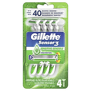 Gillette Sensor3 Sensitive Men's Disposable Razor, 4 Razors