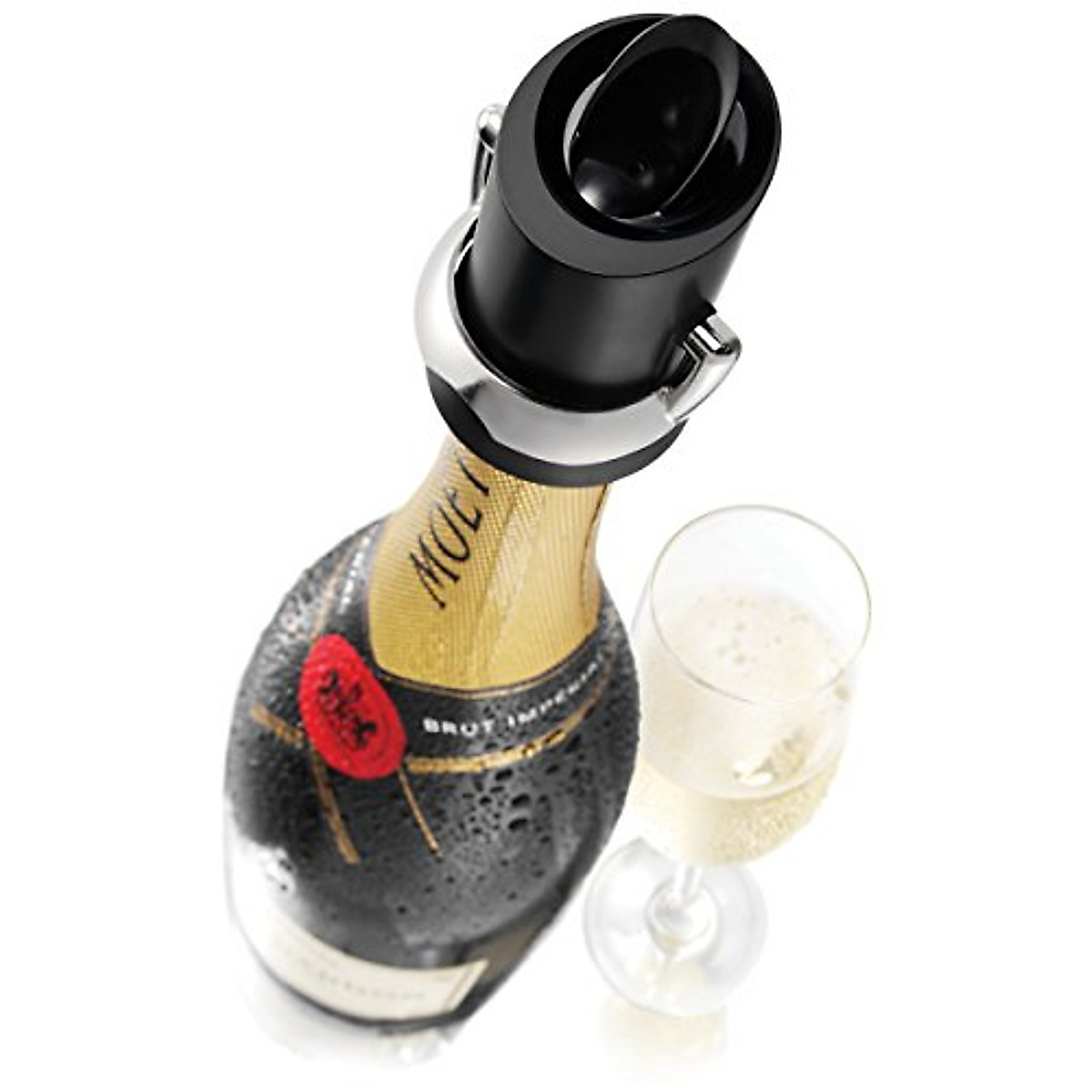 Vacu Vin Champagne Saver & Server - Black - 1 Stopper-Pourer - Keep Champagne Fresh for Up to a Week with Airtight Seal - Vacuum Pump with Champagne Bottle Stopper and Pourer