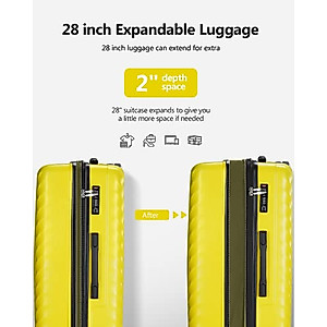 SunnyTour Luggage Sets Expandable ABS + PC Hardside Spinner Suitcase Sets 3 Piece with TSA Lock Double Wheels, Yellow