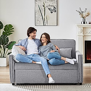 JEEOHEY 3-in-1 Convertible Sleeper Sofa Bed,Modern Pull Out Couch Bed Futon Chair with Adjustable Backrest&Pillows,Furniture for Living Room Apartment Small Space,Grey