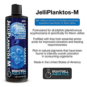 Brightwell Aquatics Jelliplanktos M - Zooplankton Feeding Suspension for Jellyfish, Amino Acid Fortified, 400-1000 Micrometer Size, 250 ml