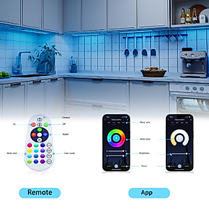 Smart Under Cabinet Lighting Strip Lights White & Color Changing Dimmable Work with Alexa Google Smart Thing Phone App, RGB Multi Colored Lamp for Kitchen Counter Light Fixture (6 Lights Bar Kit)