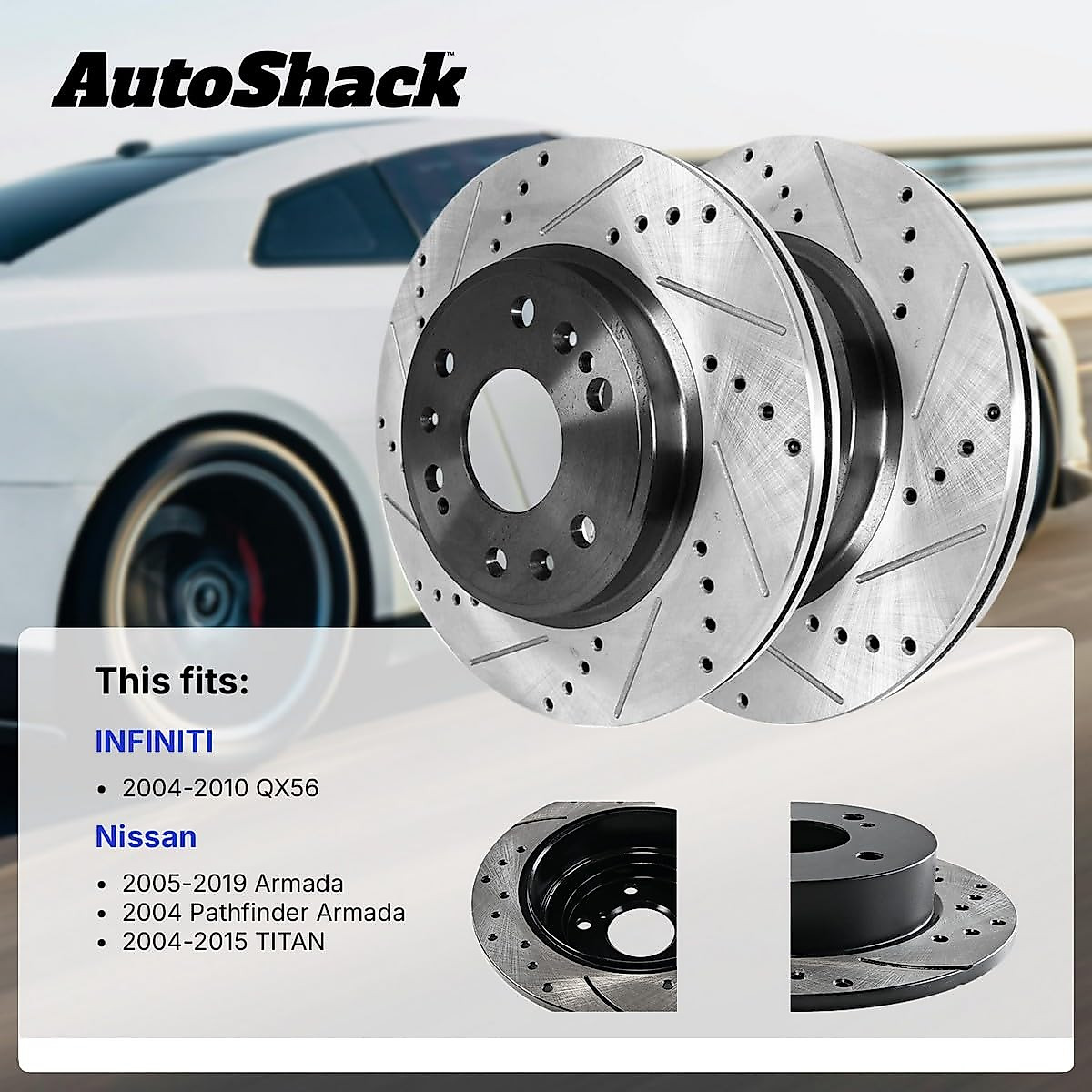 AutoShack Black Hat Drilled and Slotted Brake Rotors Rear Brake Rotor Replacement Kit for 2004 Nissan Pathfinder Armada 2004-2015 TITAN 2005-2015 2017-2019 Armada 2004-2010 INFINITI QX56 V8 PR41331LR