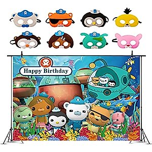 Octonauts Backdrop Birthday Party Decorations Photo Background, 8 Pcs Cosplay Masks, Party Supplies for Kids
