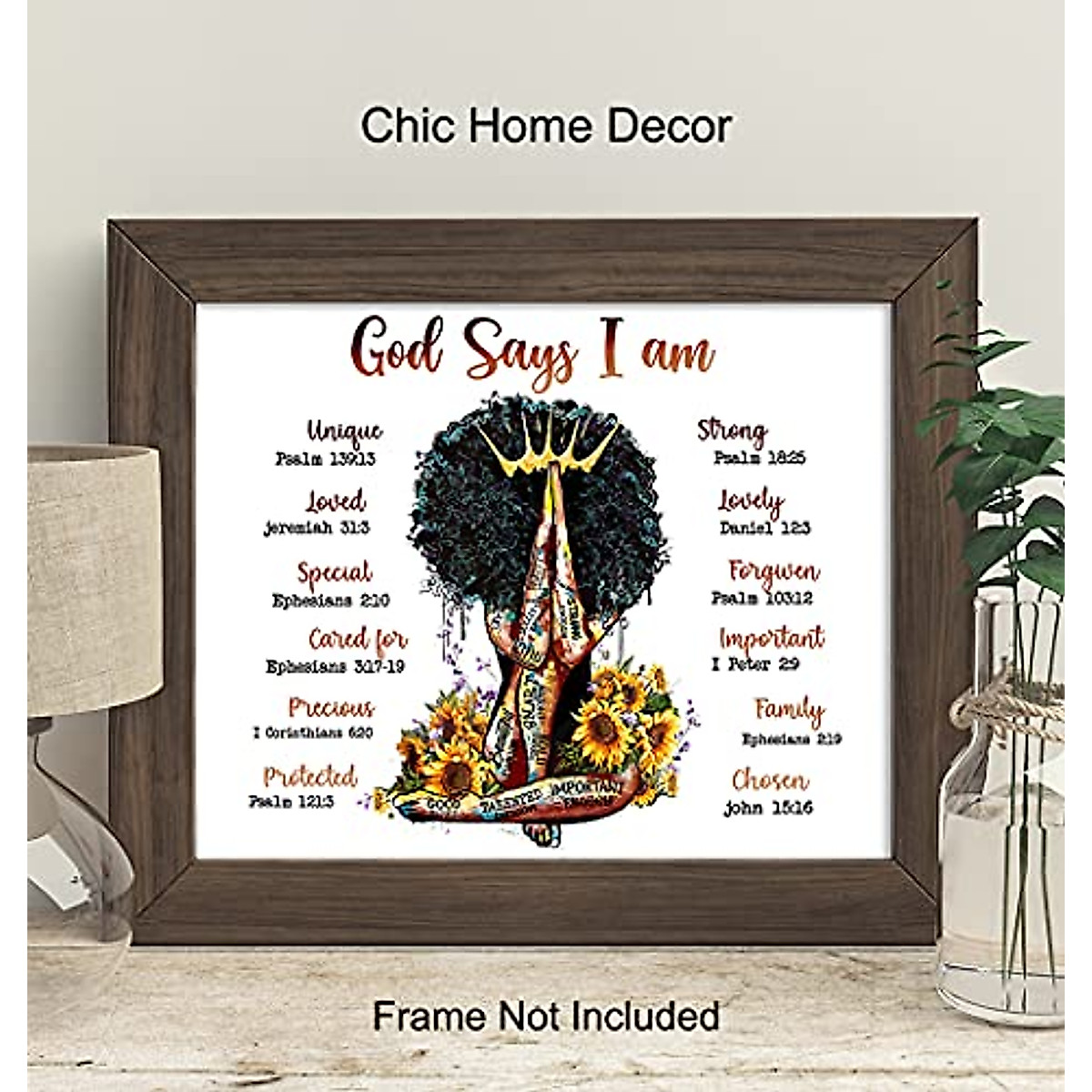 African American Black Wall Art - Religious Spiritual Bible Verse Decor - African American Women, Woman, Girls - Inspirational Christian Scripture Poster - Encouragement Gifts - Positive Affirmations