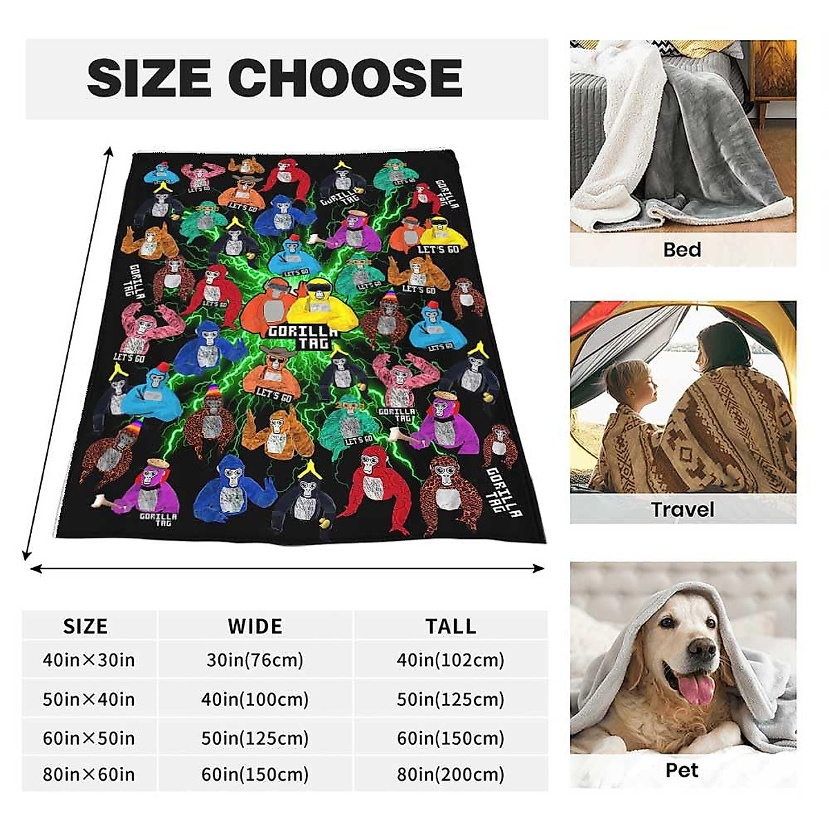 Gorilla Blanket Boys Gorilla Throws Blanket Children's Nap Blanket- Soft Lightweight Plush Tag Blanket Cozy (60in x 80in)