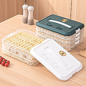 OFFKITSLY Food Storage Containers with Lids, Plastic Cookie Storage Containers Airtight, 4-Layer Stackable Food Containers Dumpling Storage Box, White