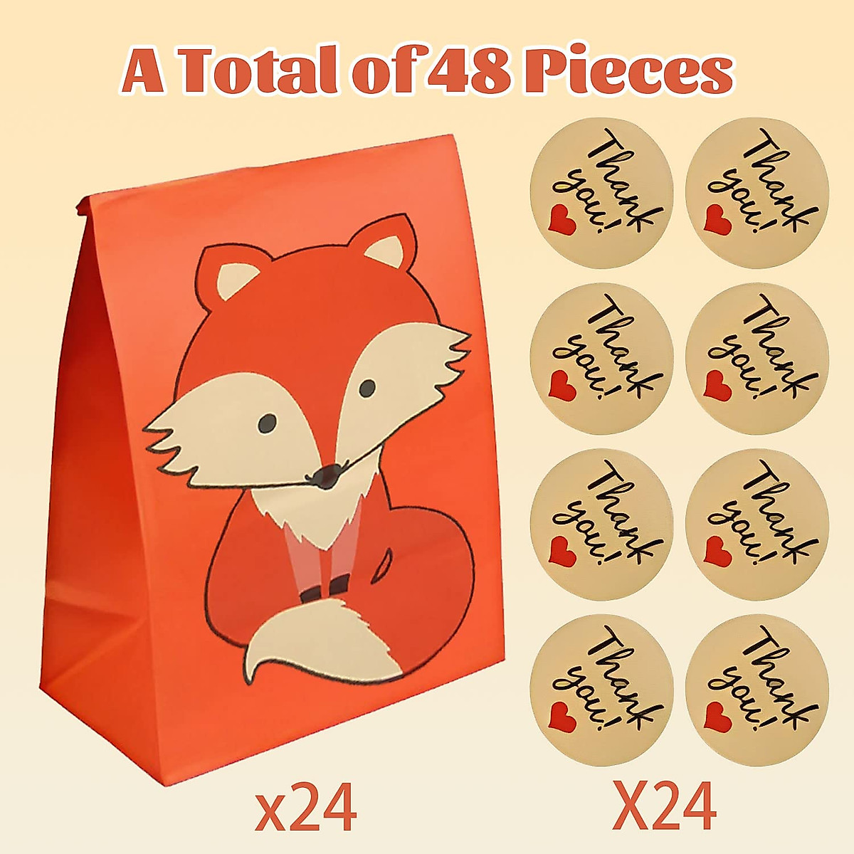 YYMYMGJ 24 Pack Fox Party Favor Bags Woodland Goodie Gift Bags for Fox Woodland Birthday Party Decoration supplies Baby Shower