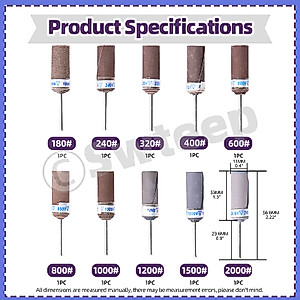 Swpeet 10 Pcs Sanding Drums Sleeves Kit, 180-2500 Grit Sandpaper Grinding Head Sandpaper Bar Stick, Abrasives Cartridge Rolls, Polishing Burr Stick Roller Sanding Tool, Woodworking Polishing Tool