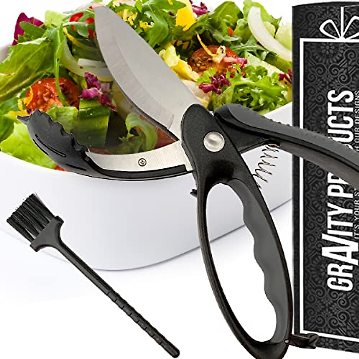 Toss and Chop Salad Tongs, Salad Chopper, Heavy Duty Kitchen Salad Scissors, Multifunction Double Blade Salad Cutting Tool (Black Salad scissor)