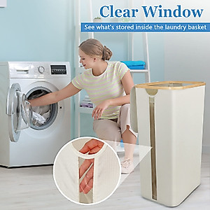 Ranslen Laundry Basket with Lid, 110L XXL Laundry Hamper Collapsible Dirty Clothes Hamper with Bamboo Handles Removable Bag Tall Waterproof Laundry Hampers for Laundry Room Bedroom Beige