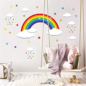 decalmile Rainbow Star Wall Stickers Cloud Wall Decoration Nursery Child Baby Room