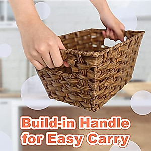 myHomeBody Wicker Storage Basket with Handle | Woven Baskets for Organizing and Trays, Holders, Organizers | Storage Baskets for Shelves | Toffee, 1pc