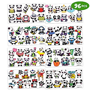 Panda Temporary Tattoos for Kids Themed Panda Birthday Party Supplies, Decorations, and Gifts for Kids Super Cute 96PCS Tattoos Stickers for Girls and Boys, Classroom Prizes, Christmas Fun