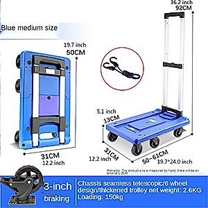 BTJINAN Push Cart Dolly Folding Platform Truck Plastic Push Cart Heavy Duty Portable Trolley with Retractable Chassis for Lage Travel Moving Office Platform T