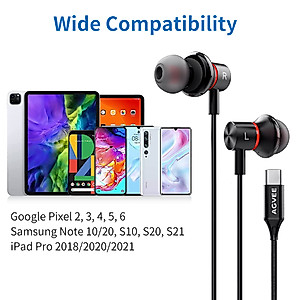 AGVEE 32Bit 384Khz Digital USB-C Headphones, Type-C Earbuds Noise Cancelling in-Ear Wired Earphone with Mic for Samsung S21 S20, Note 20 10, iPad Pro 2020 2018, Pixel 5 4 3 2 XL, Black
