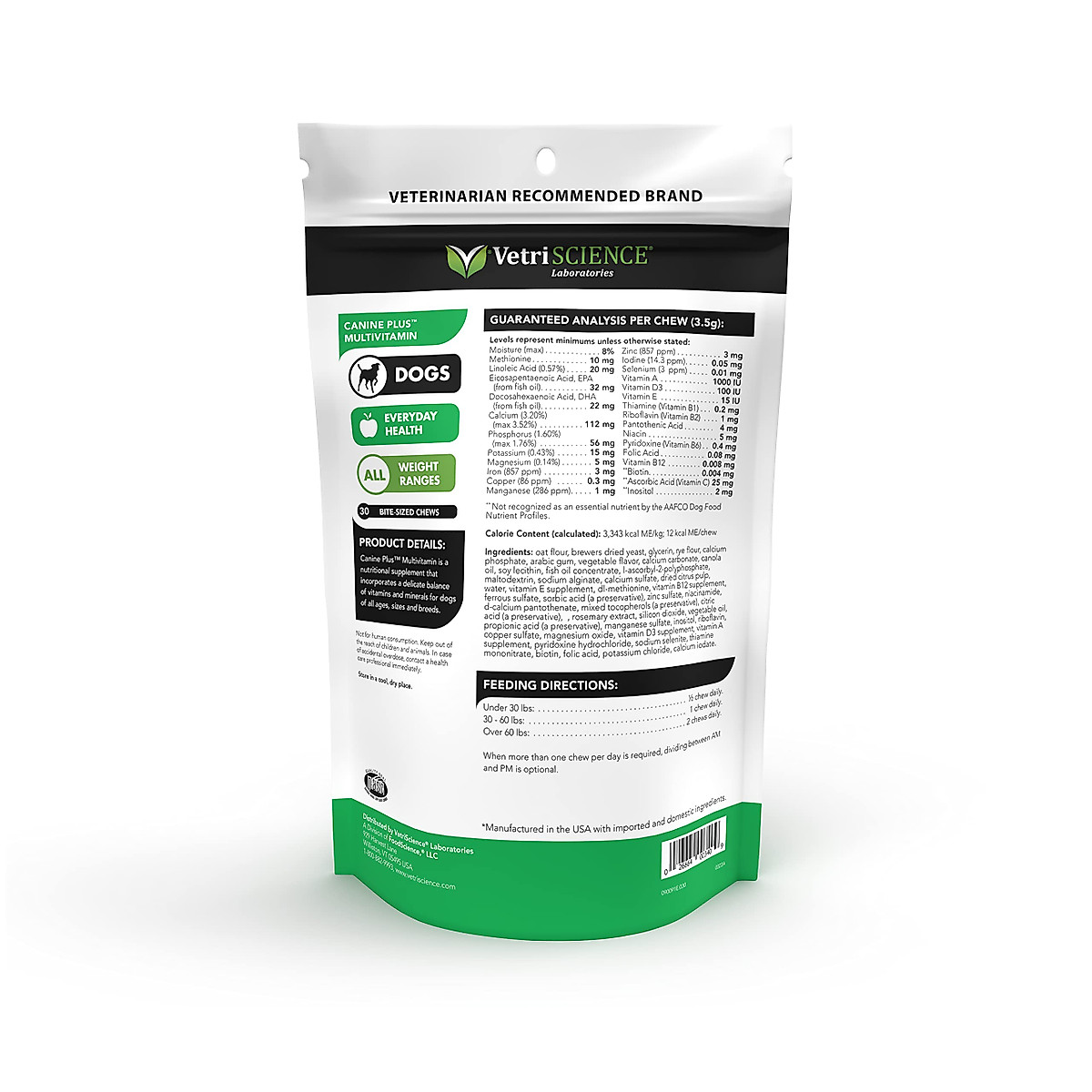 VETRISCIENCE Canine Plus MultiVitamin for Dogs - Vet Recommended Vitamin Supplement - Supports Mood, Skin, Coat, Liver Function,All Dogs,30 Chews