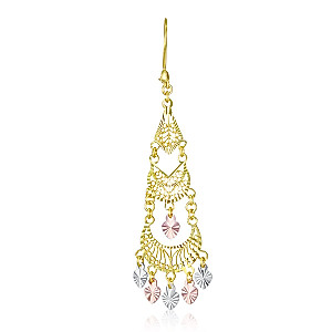 14k REAL Tri Color Gold Fancy Chandelier Dangle Earrings (15 X 53mm)