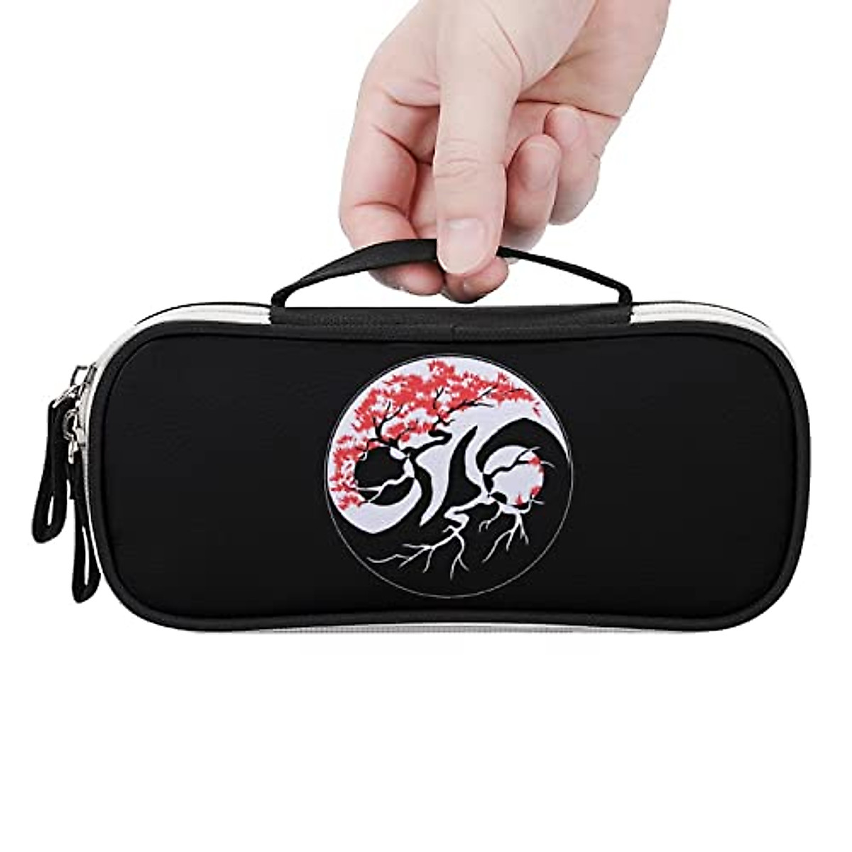 Bonsai Tree in Yin Yang Printed Pencil Case Bag Stationery Pouch with Handle Portable Makeup Bag Desk Organizer