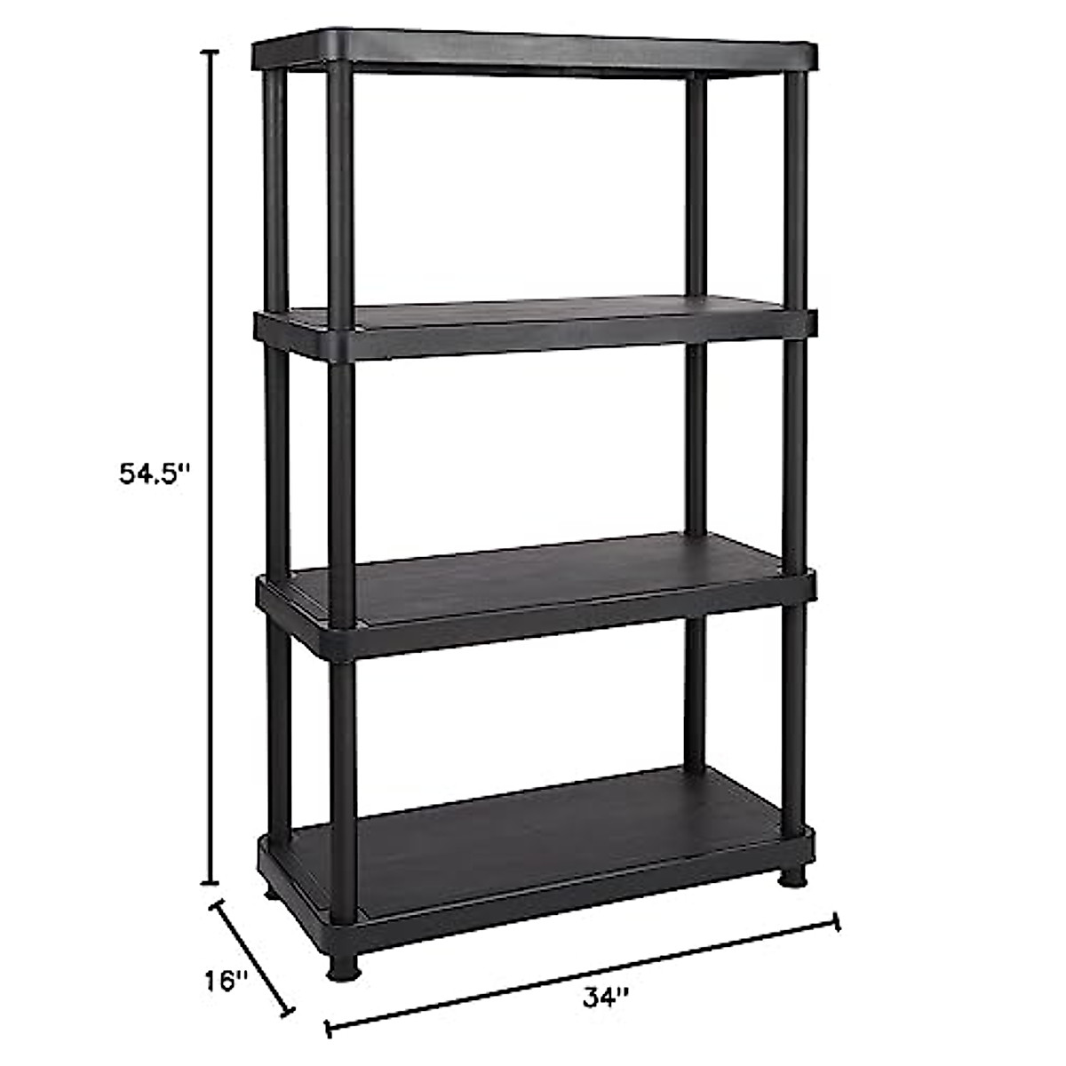 Keter 16 in. 4-Tier Plastic Freestanding Shelving Unit, Black, 16 Inch