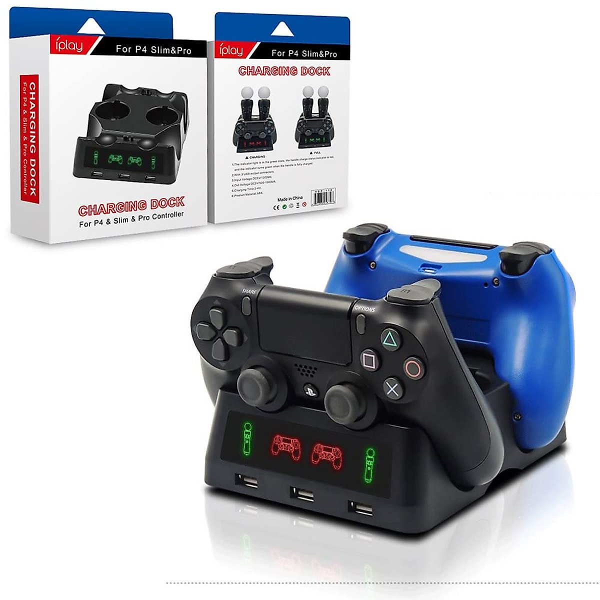 Controller Charger Charging Station Fast Charging Adapter, Multi Functional Charging Station for Sony / Move/ VR Controller with LED Indicator