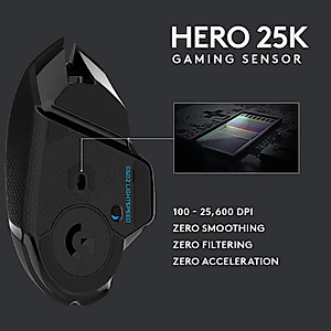 Logitech G502 Lightspeed Wireless Gaming Mouse with Hero 16K Sensor, PowerPlay Compatible, Tunable Weights and Lightsync RGB - Black (Renewed)
