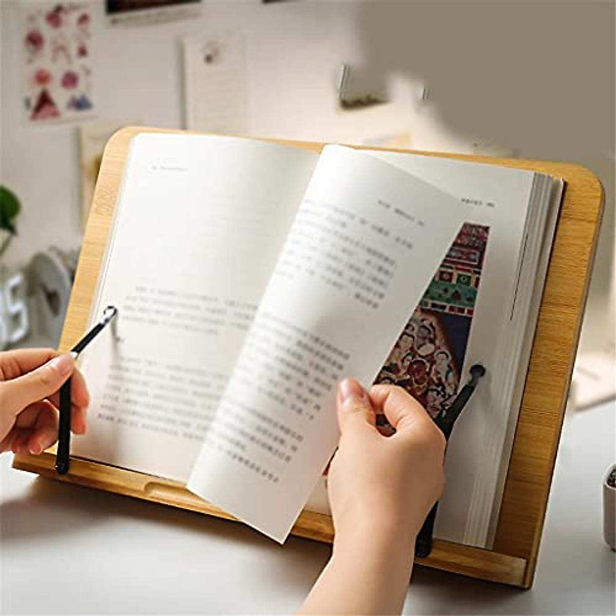 GELTDN Adjustable Reading Tablet Computer Bookshelf Foldable Shelf Book Page Fixed Kitchen Book Shelf Wood for Students