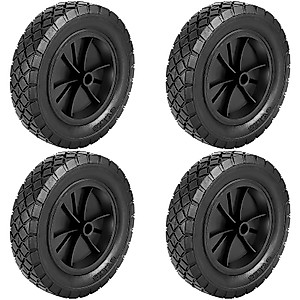 KOHAND 4 Pack 8 Inch Rubber Replacement Tire, Semi-Pneumatic Tire Plastic Wheel with 1/2-Inch Bore Offset Axle for Hand Trucks, Lawnmowers, Utility Carts, Black