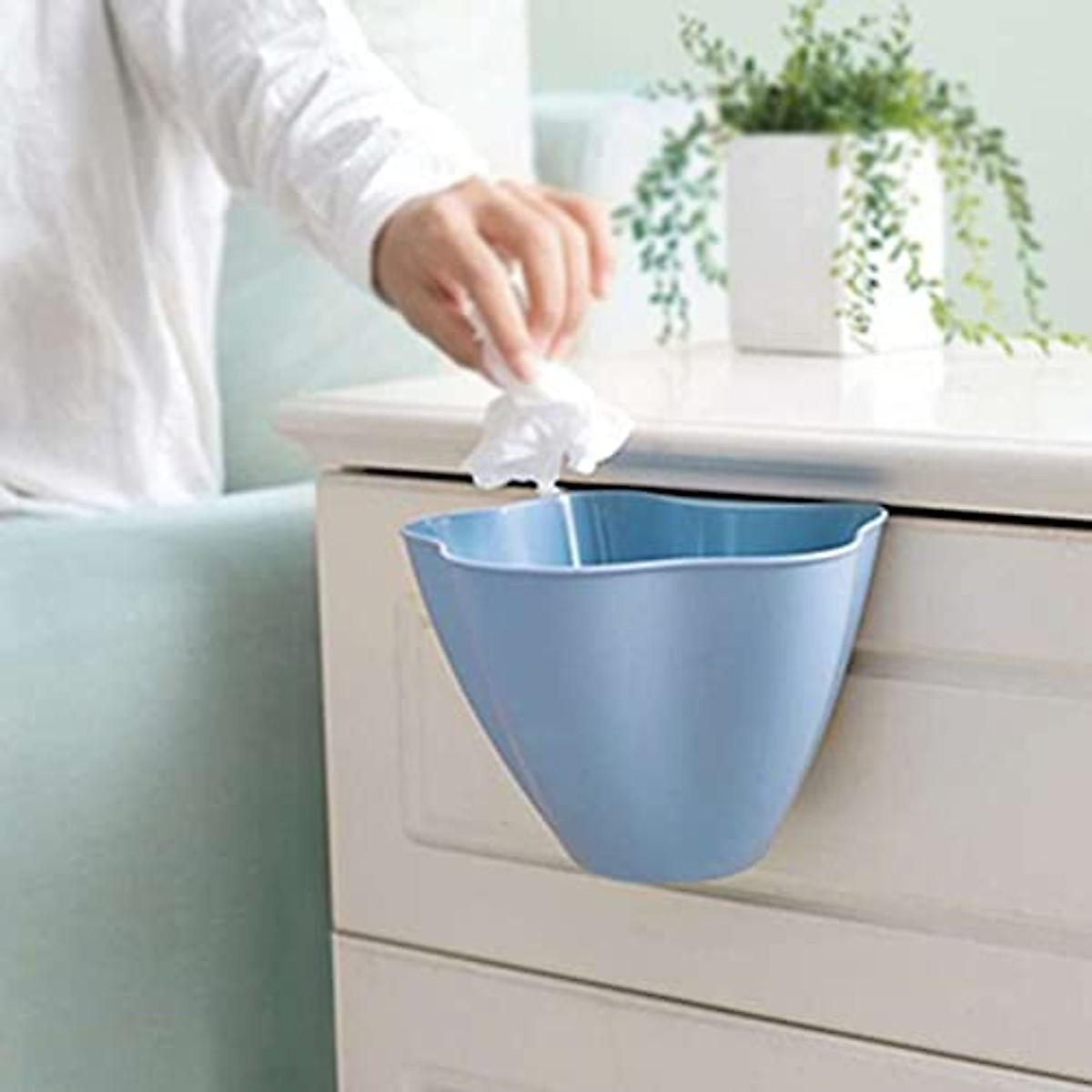 yxsian69g Mini Kitchen Cabinet Door Hanging Garbage Bin Can Desk Trash Storage Container for Kitchen Cabinet Door, Bathroom, Bedroom, Living Room, Office Green