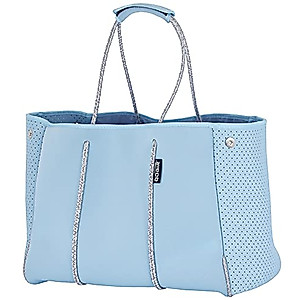 QOGiR Neoprene Multipurpose Beach Bag Tote with Inner Zipper Pocket (Light Blue, Large)