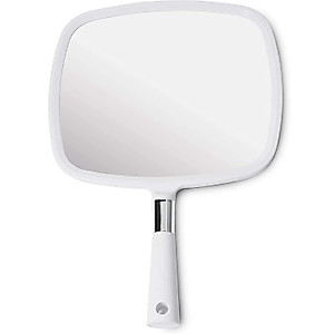 MIRRORVANA® Large Hand Held Mirror with Comfy Handle for Women and Men - Personal Barber Haircut Mirror to See Back of Head - Espejo de Mano - 9" x 13" (White)