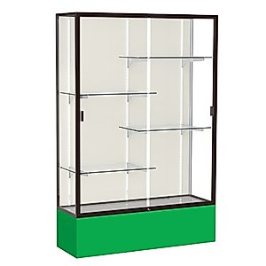 Waddell Spirit Plaque Back Display Case, 48W by 72H by 16" D, Dark Bronze Finish with Kelly Green Base
